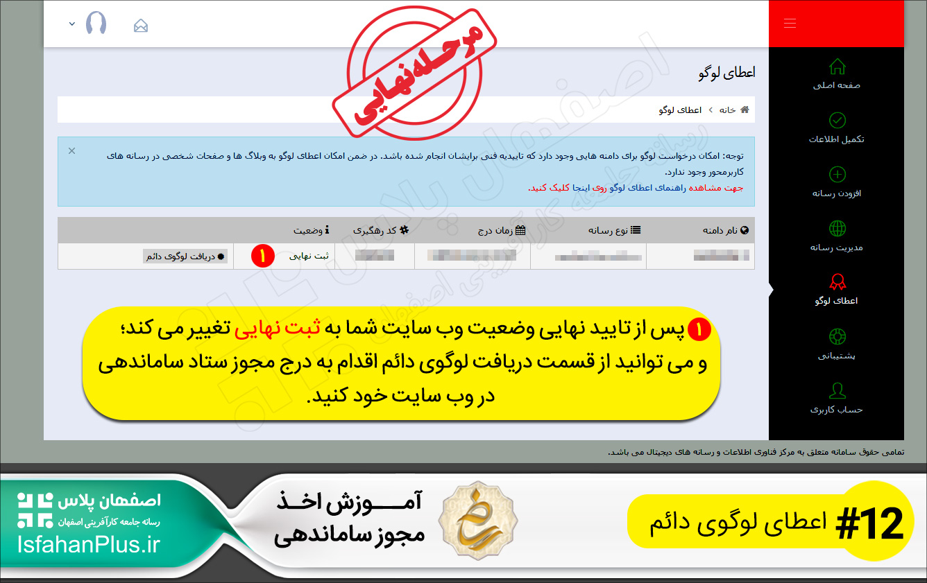 آموزش تصویری دریافت مجوز ستاد ساماندهی پایگاه های اینترنتی (لوگو رسانه)